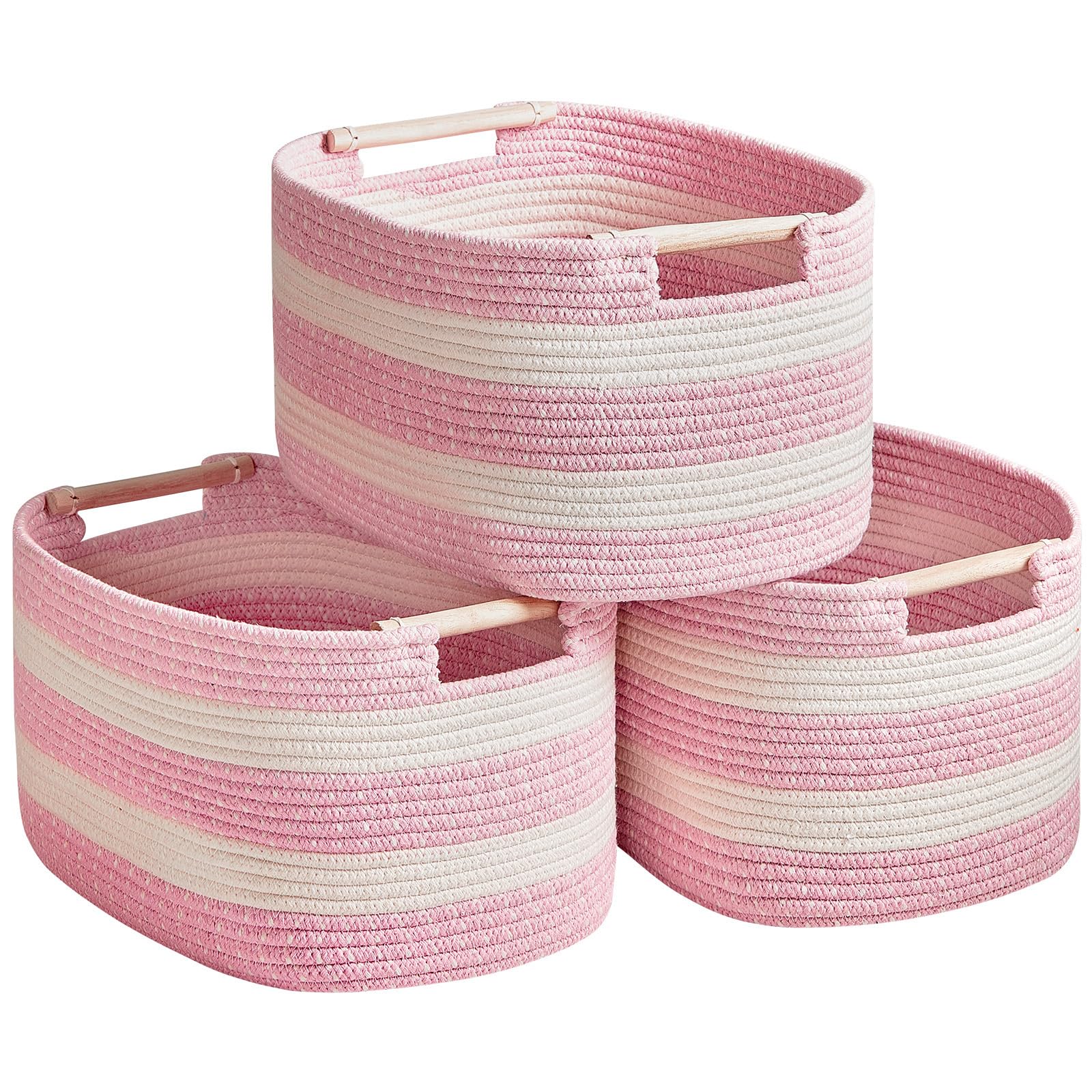 R RUNKA 3 Pack Storage Basket for Cabinet and Toy Organization - 13"x9.8"x8.7" Pink Baskets for Girls - Baby Toy Bin - Toy Storage Organizer - Ideal for Empty Gift Baskets to Fill -White & Pink