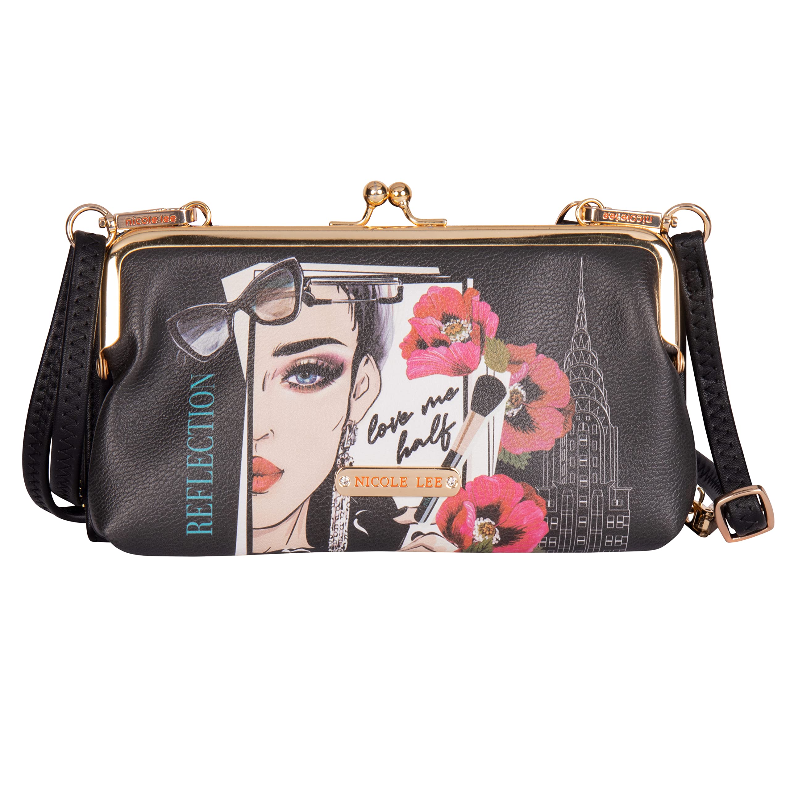 Nicole Lee 2 Piece Kiss Lock Crossbody Pouch Bifold Wallet - Love Me Half-Faux Leather