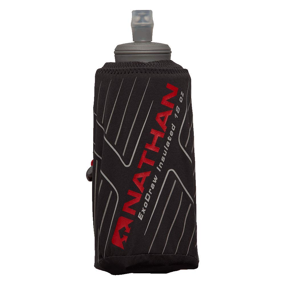 Nathan Handheld ExoDraw/ExoShot 2.0 18oz / 14oz Insulated Soft Flask β Portable Hydration Bottle for Marathons, Hiking, Ultra Running and Outdoor Activity (Black Insulated 18oz, 18oz)