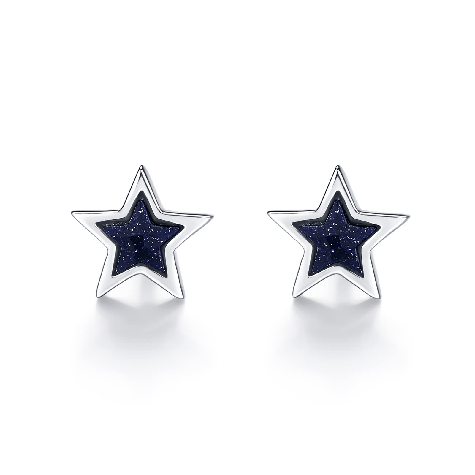 Star Earrings Sterling Silver Stud Earrings Hypoallergenic Statement Tiny Small Earrings for Women Post Earrings with Gift Box ZHOU LIU FU