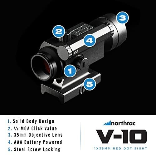 Northtac 2 MOA Red Dot Sight - Ronin V10 1x35mm Red Dot Sight - Shake Awake Rugged Red Dot- Tactical Reflex Sight with KillFlash