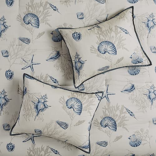 Madison Park 100% Cotton Comforter Set - Coastal Coral, Starfish Design All Season Down Alternative Cozy Bedding with Matching Shams, Decorative Pillow, King(104"x92"), Taupe 7 Piece