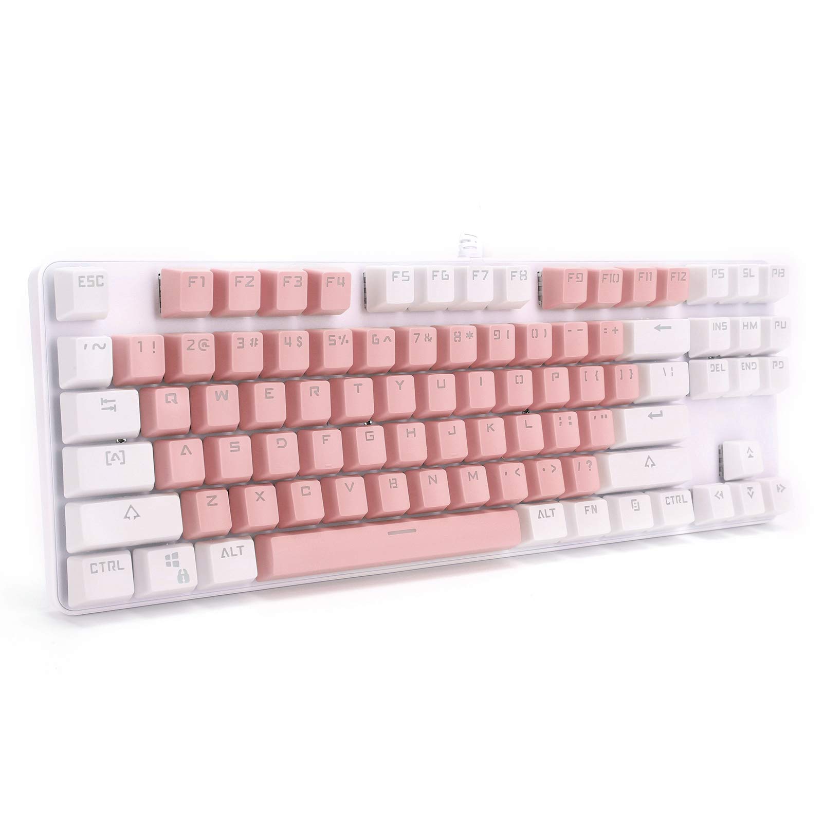 PUSOKEI Mechanical Gaming Keyboard, 87 Keys Keyboards RGB LED Rainbow Backlit Wired Keyboard, Mechinal Gaming Keyboard White+Pink, Mechanical Keyboard,Plug and Play(Pink)