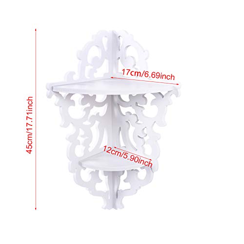 Yosoo Corner Shelf, 2 Tier Wall-Mounted Carved Home Bathroom Corner Shower Storage Shelf White Corner Display Rack