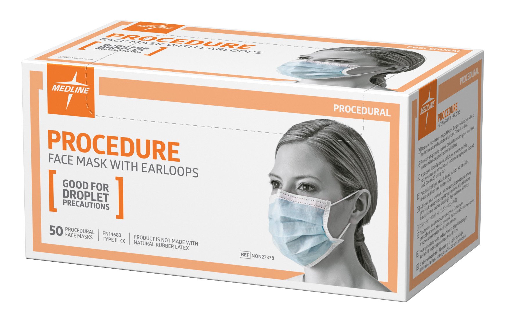 Medline NON27378 Basic Procedure Face Masks with Earloops, Polypropylene, Latex Free, Blue (Pack of 300)
