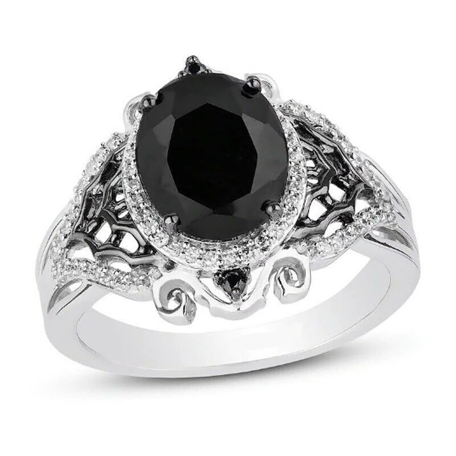 Women's Natural Stone Rings Ladies Solitaire Ring Oval Black Onyx Rings for Womens Available in Size 6-11