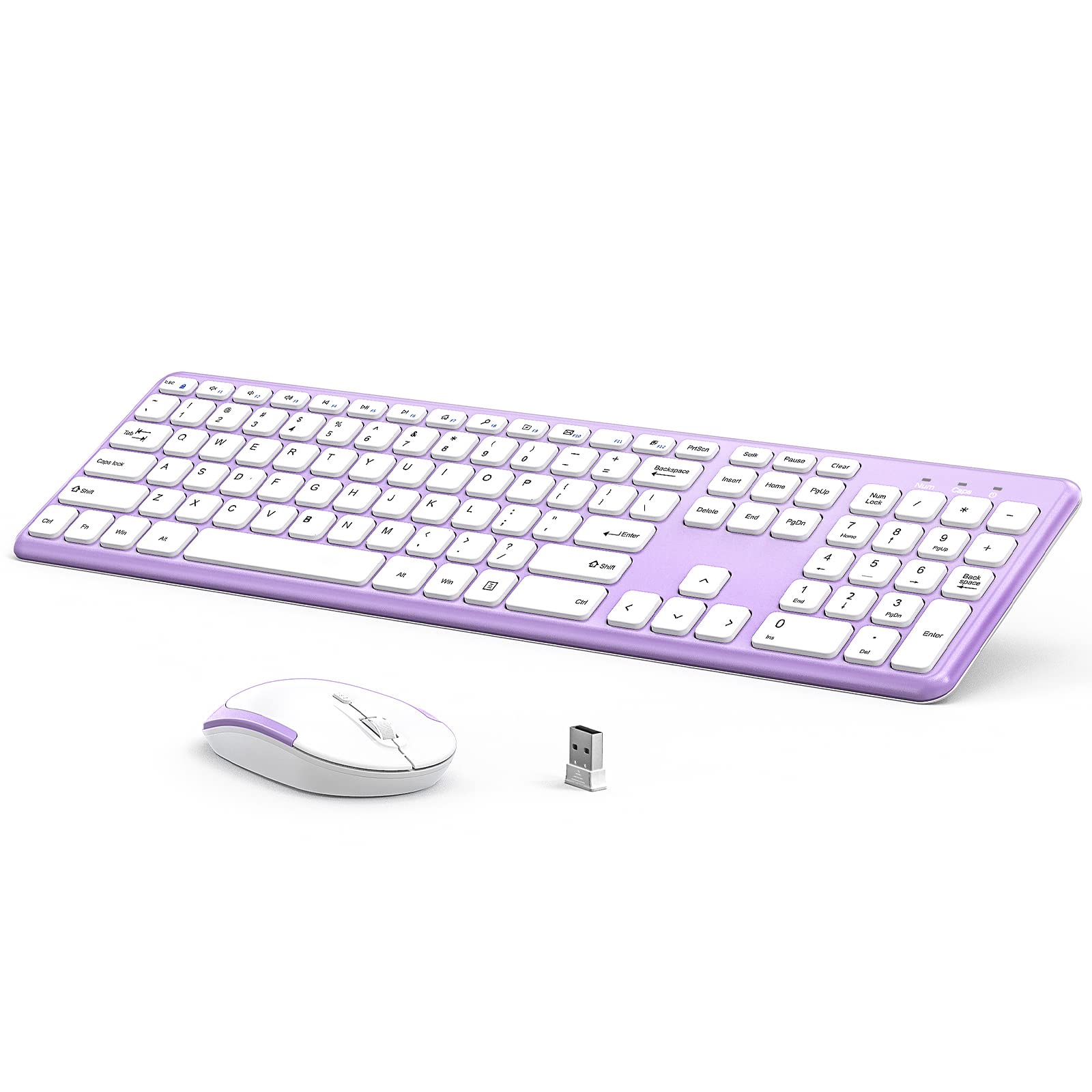 Wireless Keyboard Mouse Combo, Vssoplor 2.4G Ultra-Slim Cordless Keyboard and Mouse Set, Full Size Purple Wireless Keyboard for Windows, Laptop, PC, Computer, Notebook