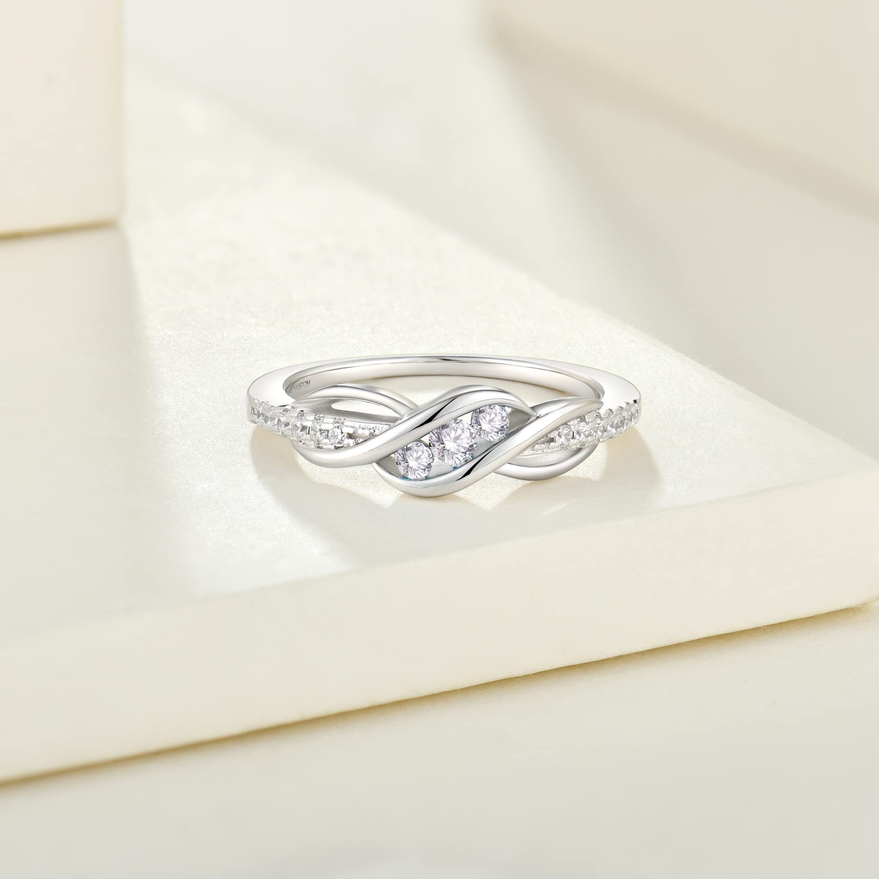 STARCHENIE Rings for Women 3-Stones Infinity knot Ring Sterling Silver,Criss-Cross Twist Wedding Engagement Ring size8