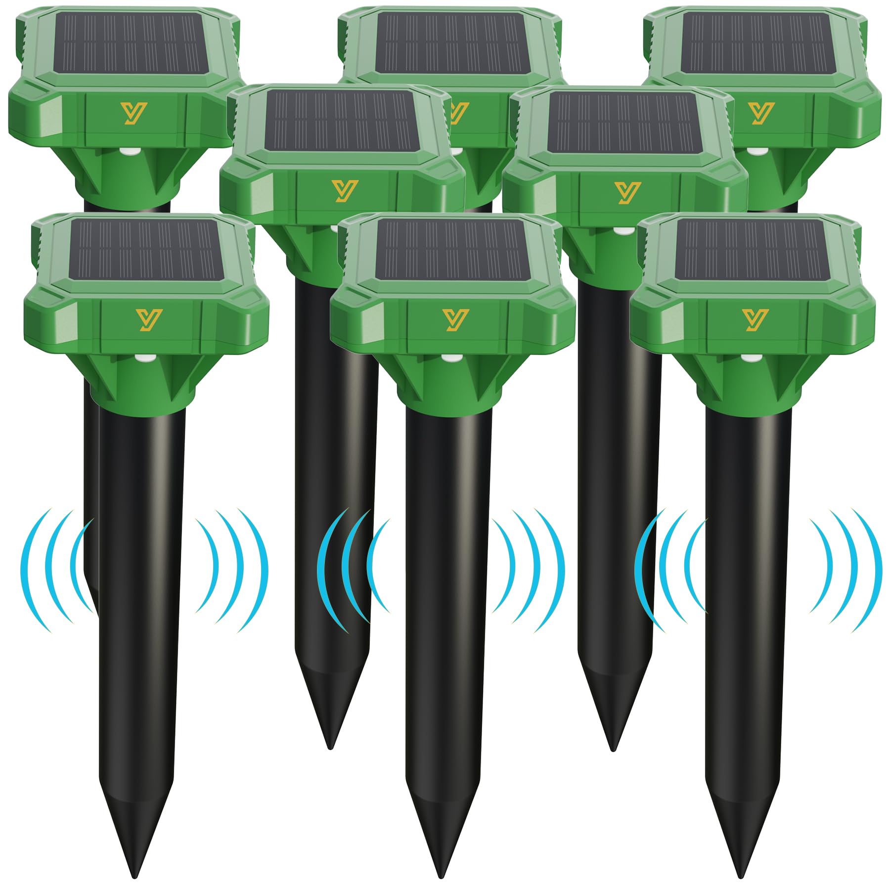 ULTRABOT Mole Repellent Solar-Powered Groundhog Repeller Snake Deterrent Vibration Stakes for Outdoor Use Repel Vole Gopher Armadillo in Yards and Lawns 8 Pack, Green, AR08S