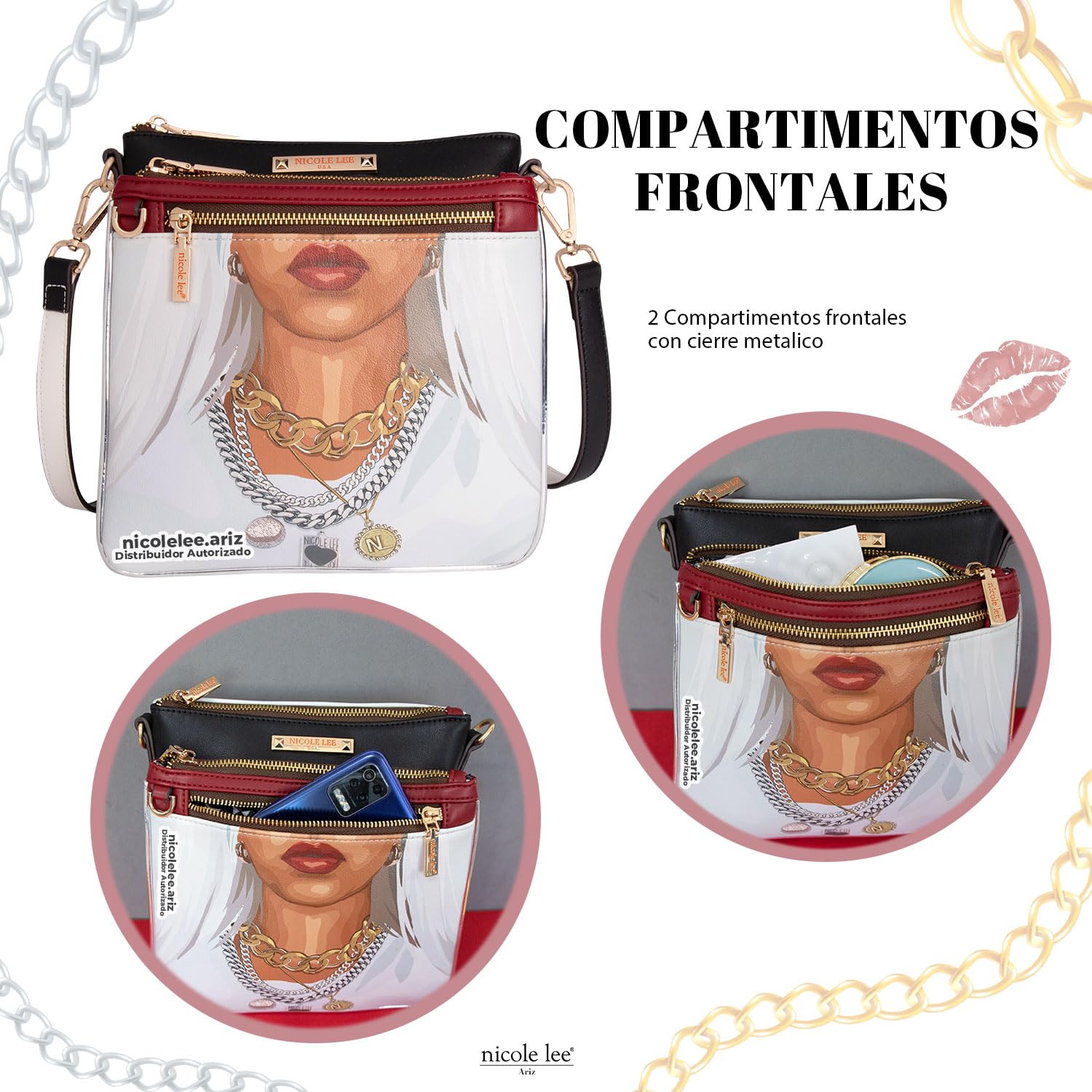 Nicole Lee Goddess of Love Crossbody, Small Vegan Leather Embellished Shoulder Bag with Multiple Compartments