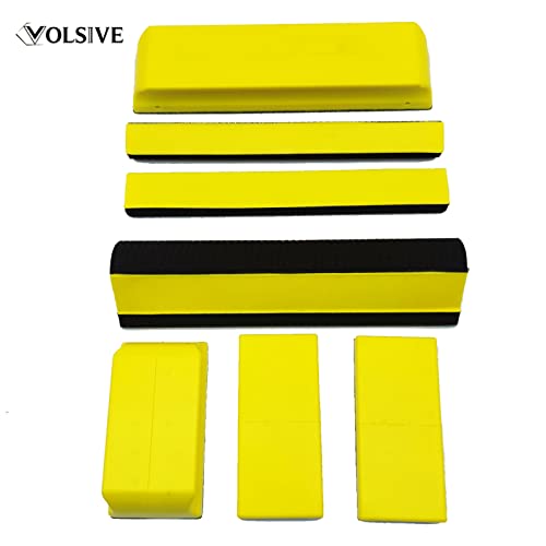 VOLSIVE 7pcs Hand Sanding Block Set, Rectangle Handheld Sanding Pad, Hook and Loop Interchangeable Assorted Shapes, for Sanding or Polishing in Auto Body and Paint Shops - Yellow