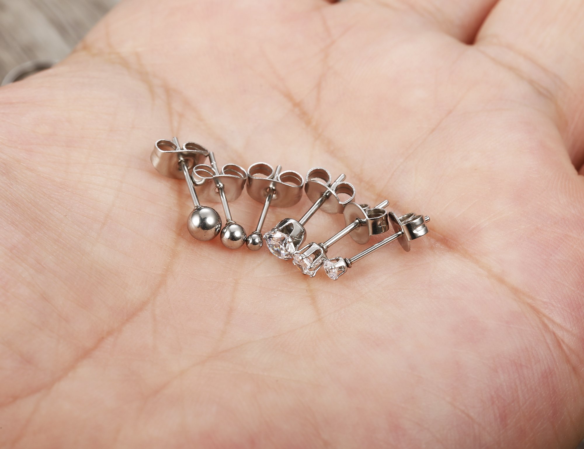 MILACOLATO 18 Pairs Small Tiny Stud Hoop Earrings for Women 14K White Good Plated Stainless Steel Earrings Set for Multiple Piercing Hypoallergenic CZ Ball Studs Endless Cartilage Hoops Earrings