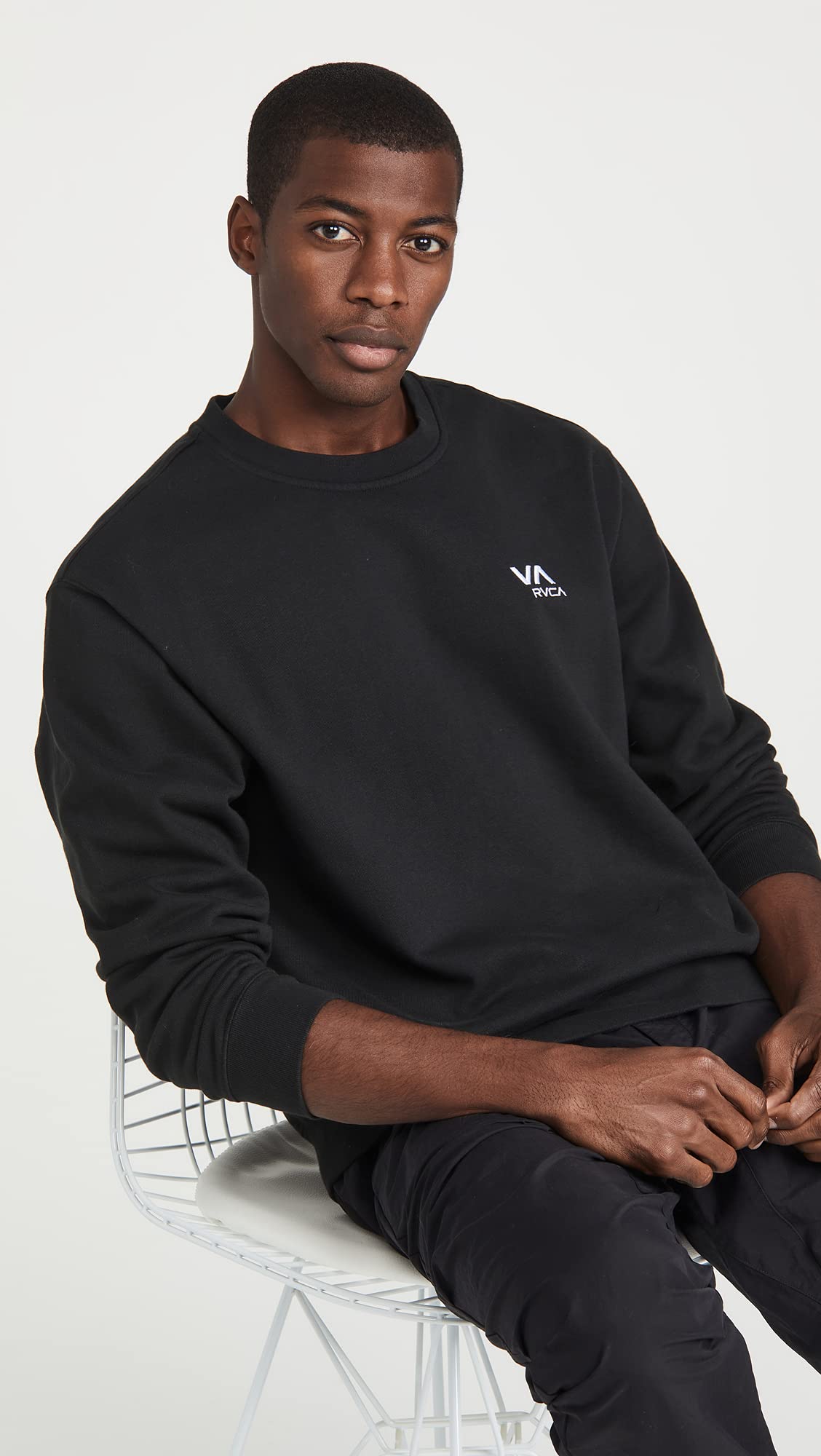 RVCA Mens Relaxed Fit Crewnneck - VA Essential (Black, X-Large)