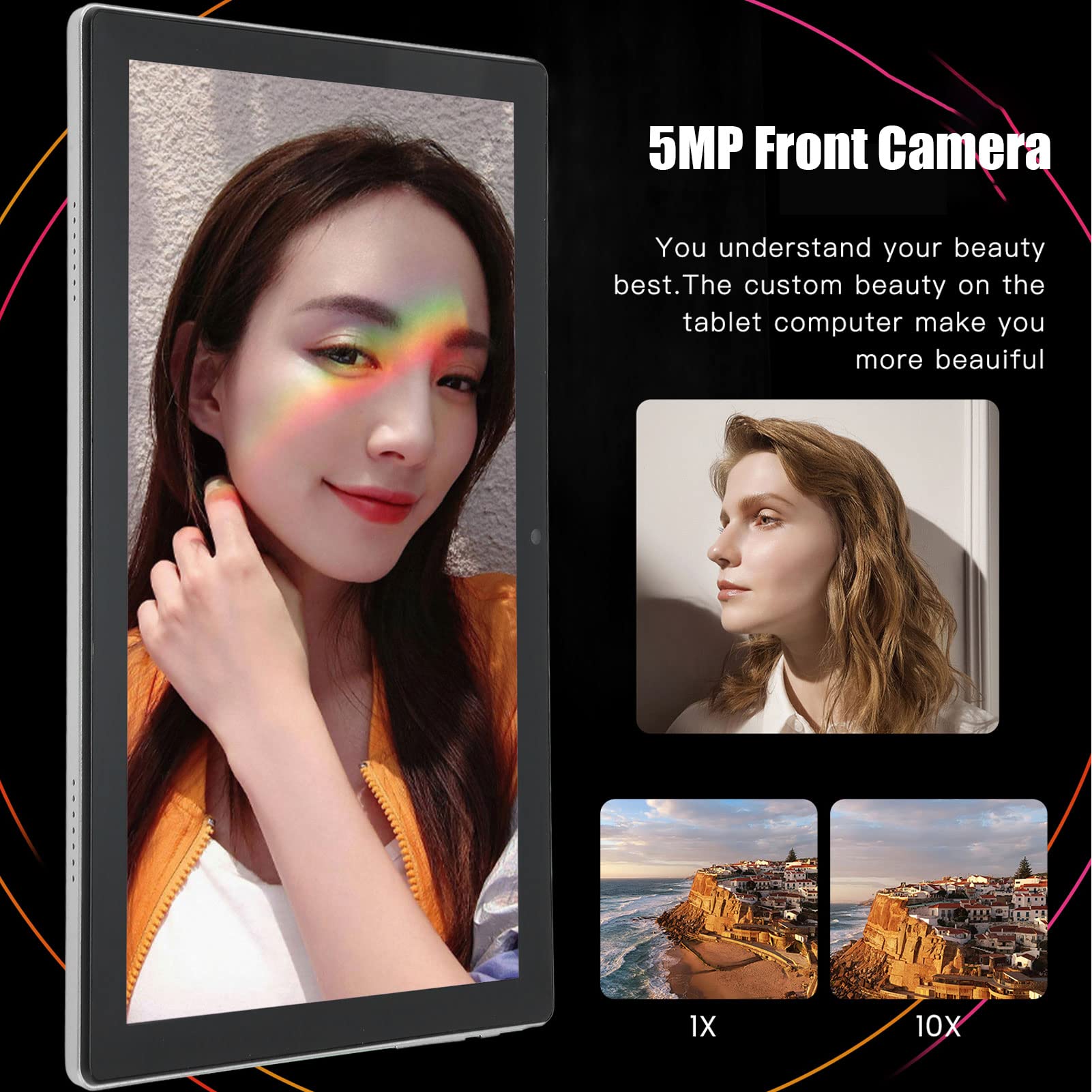 Tablet 10 Inch, Tablet PC 4GB 256GB Support 4G Network Front 5MP Rear 8MP 2.4G 5G WiFi Calling Tablet with Front 5MP Rear 8MP Camera, 7000mah Battery (Silver)