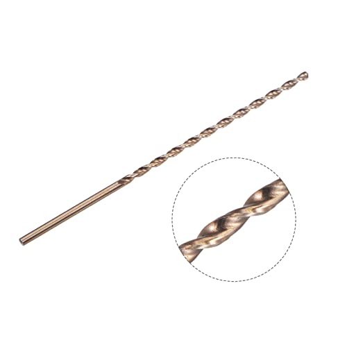 uxcell M35 High Speed Steel Parabolic Flute Drill Bit, 3mm Drilling Diameter 120mm Length, Gold Oxide Cobalt Steel Round Shank