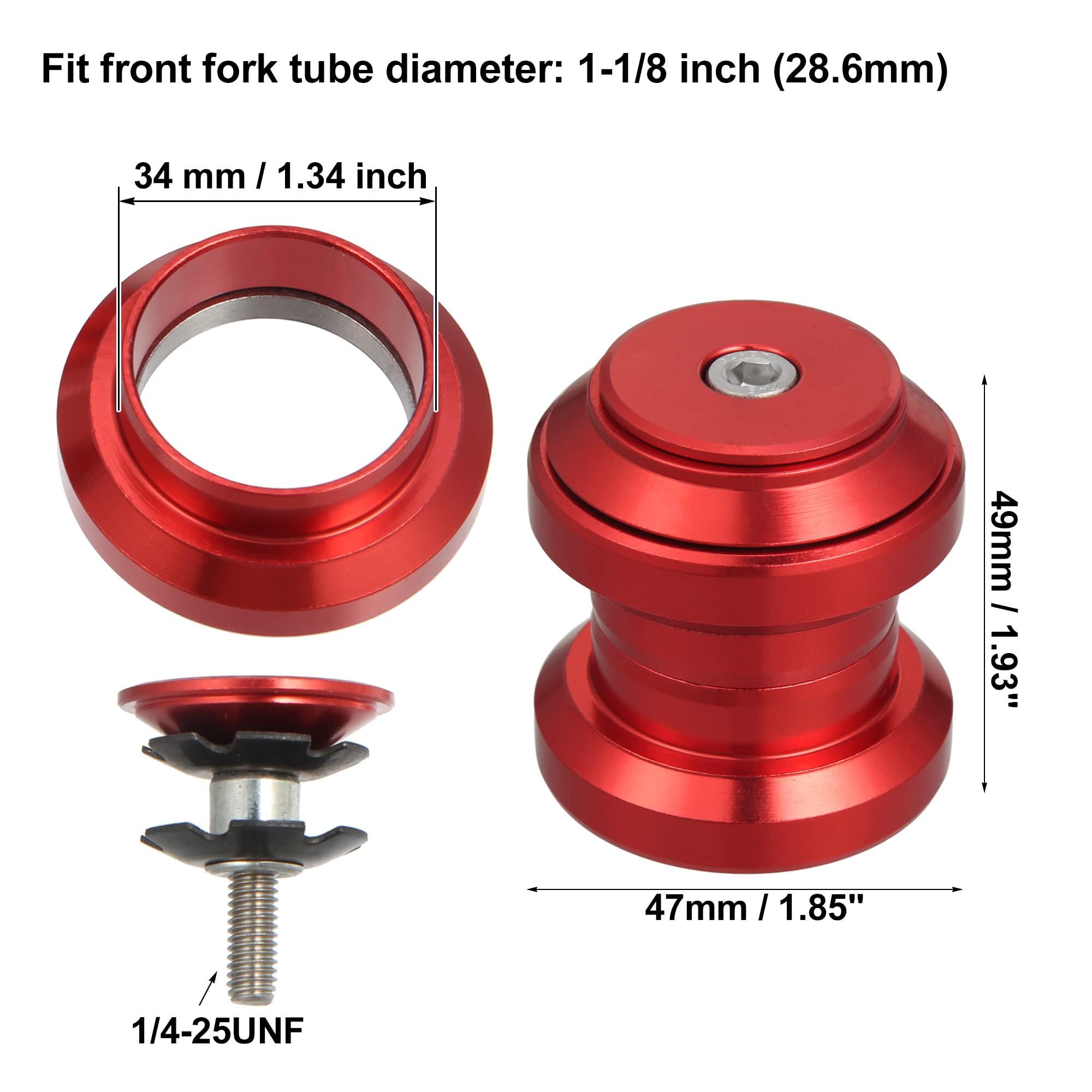 X AUTOHAUX 34mm 1-1/8" Threadless Bicycle Headset Combo Bike Threadless External Headset Sealed Cartridge Bearings MTB Road Headset with Top Cap Red