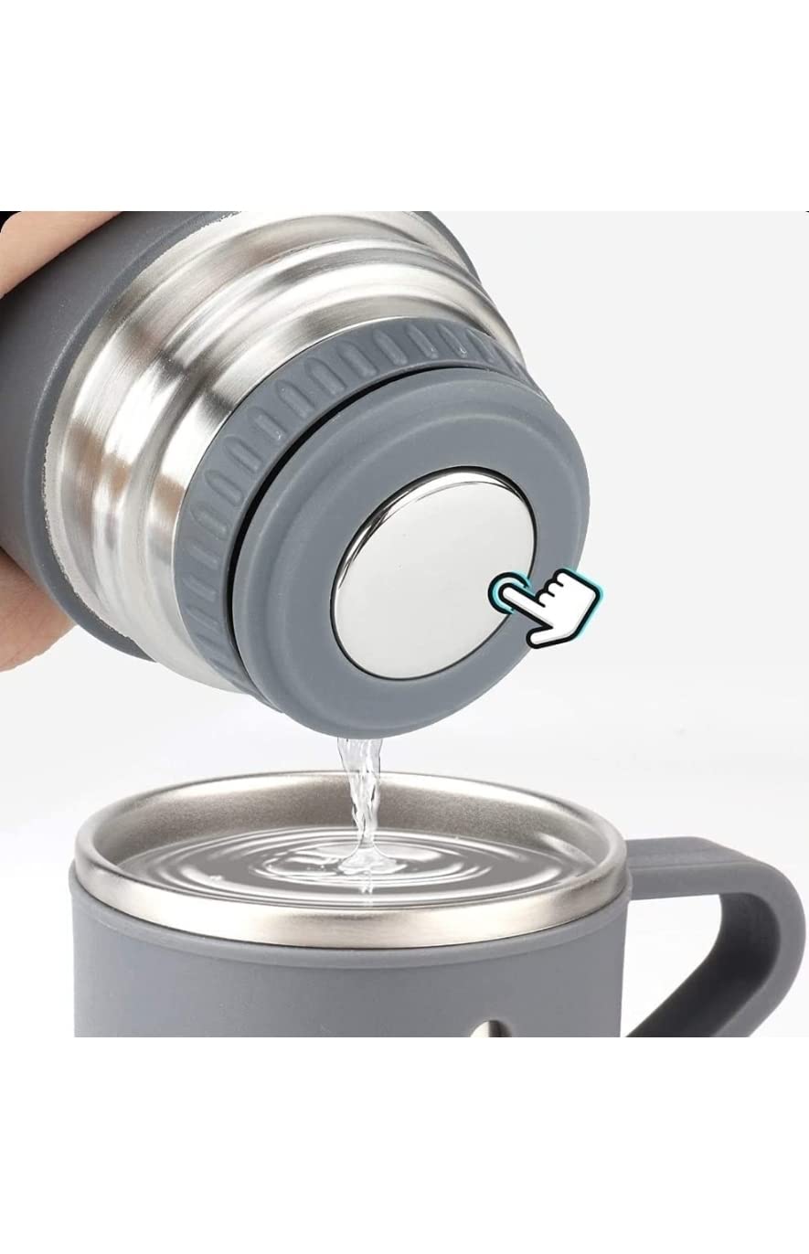 Stainless Steel Thermo 500ML/16.9oz Flask Double Wall Sports Bottle Vacuum Insulated for Coffee Hot Drink and Cold Drink Water Flask with 2 Cups(Gray,Set)