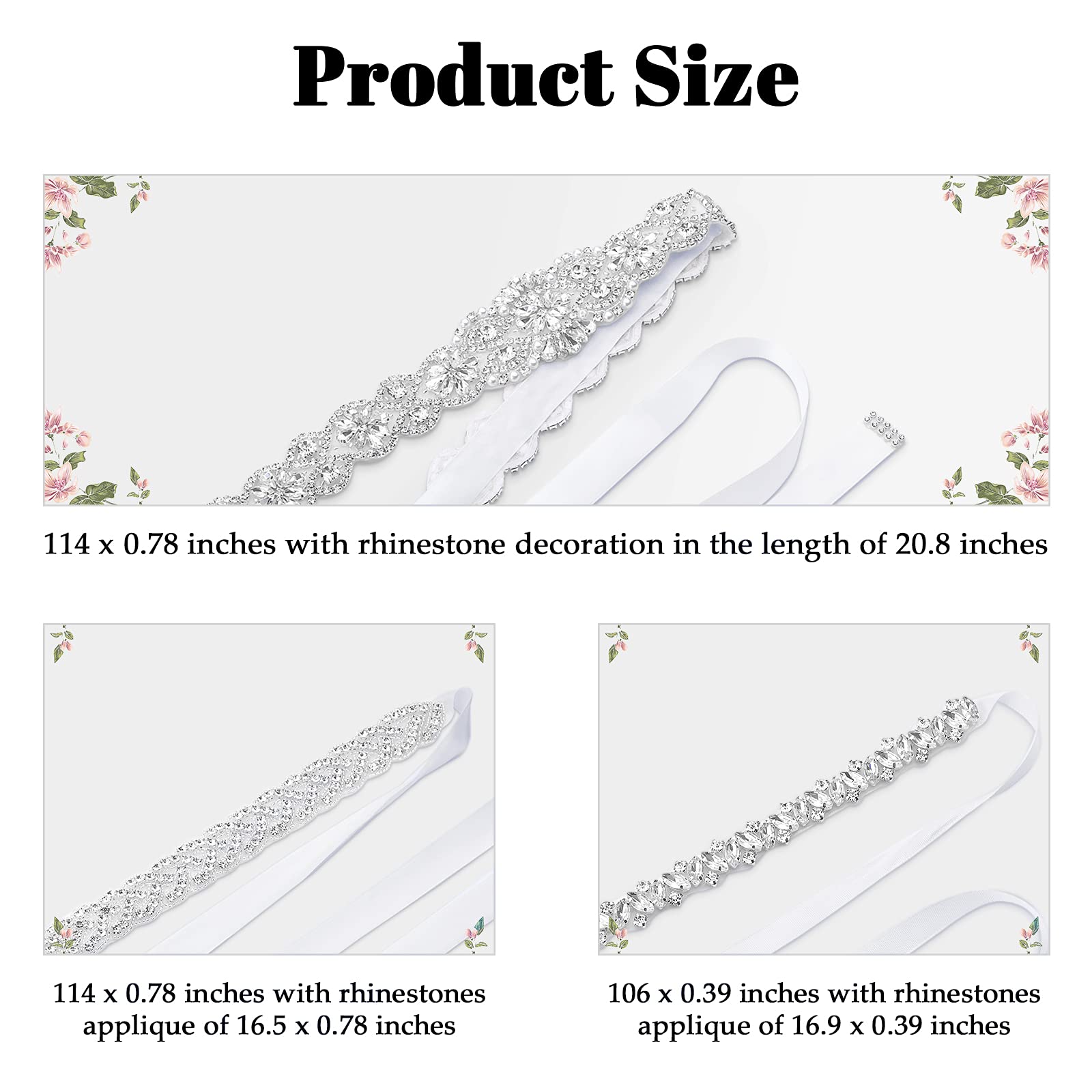Sintege 3 Pcs Rhinestone Wedding Dress Belts Crystal Bridal Sash Belts Diamond Ribbon Belts for Women Bridal Bridesmaid