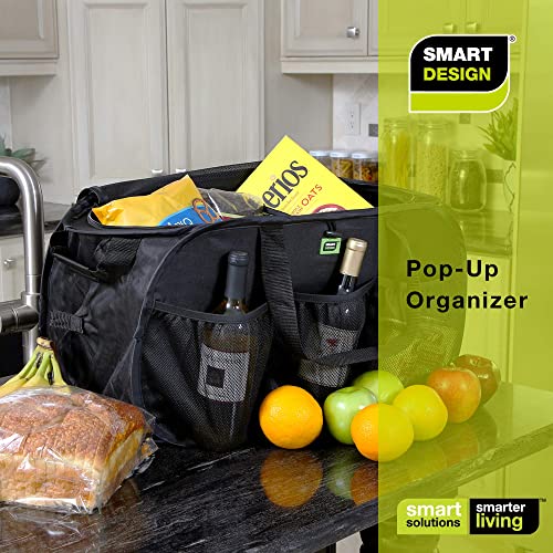 Smart Design Pop Up Trunk Organizer w/ Easy Carry Handles, Side Pockets, & Zipper Top - 23 Inch - Durable Fabric Collapsible Design - Home Organization (Holds 50 lbs.) [Black]