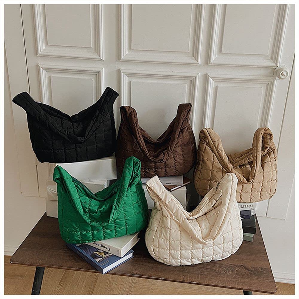 Women's Puffer Bag Quilted Shoulder Bag Lightweight Nylon Tote Bag Puffy Crossbody Bag Large Capacity Hobo Purse Handbag