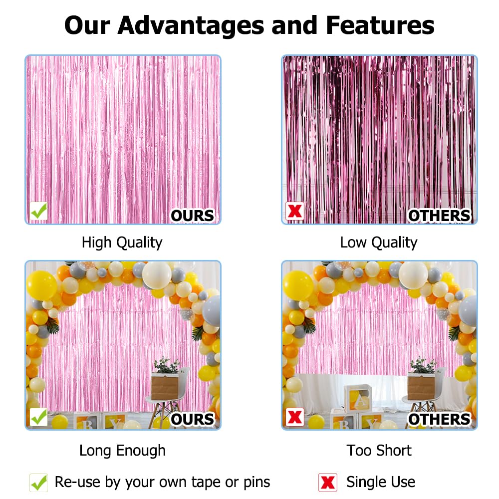 Pink Backdrop Fringe Backdrop Tinsel Backdrop Pink Party Backdrop 2 Pcs 3.3x9.9ft Metallic Foil Fringe Curtains Pink Streamers Pink Photo Backdrop for Birthday Bachelorette Graduation Party Decoration