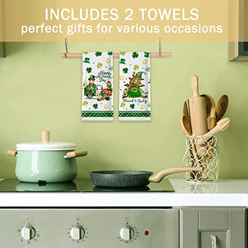 St Patricks Hand Towels Bathroom, Happy St. Patrick's Day Leprechaun Shamrocks Kitchen Towels 18βx28β, Gnomes Green Hat Irish Truck Dish Tea Towel Housewarming Gifts Decorations for Home Sets of 2