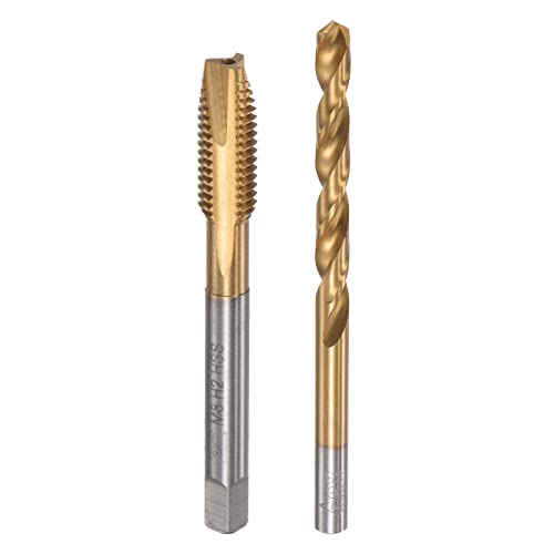 uxcell M8 x 1.25 Spiral Point Thread Tap and 6.6mm Twist Drill Bit Set, Metric Titanium Plated 6542 High Speed Steel Machine Screw Thread Tap Threading Tool