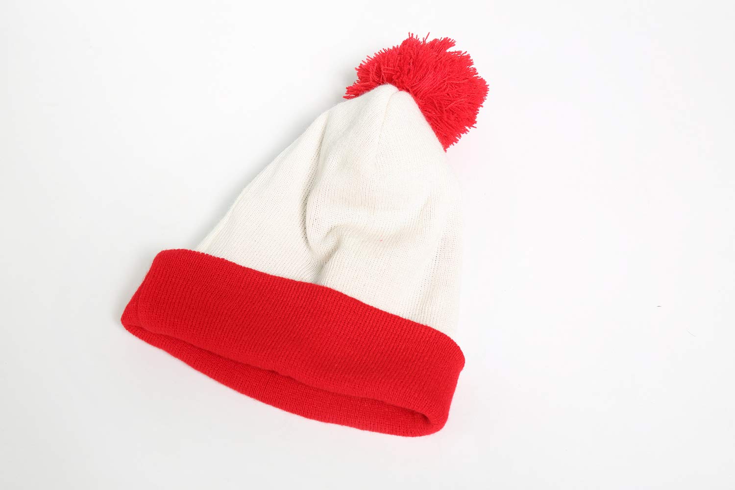 SSLR-Adult-Halloween-Beanie-Hat-Christmas Beanie Hat Red White Knitted Pompom Cuff (One Size, 3PCS-White Red)