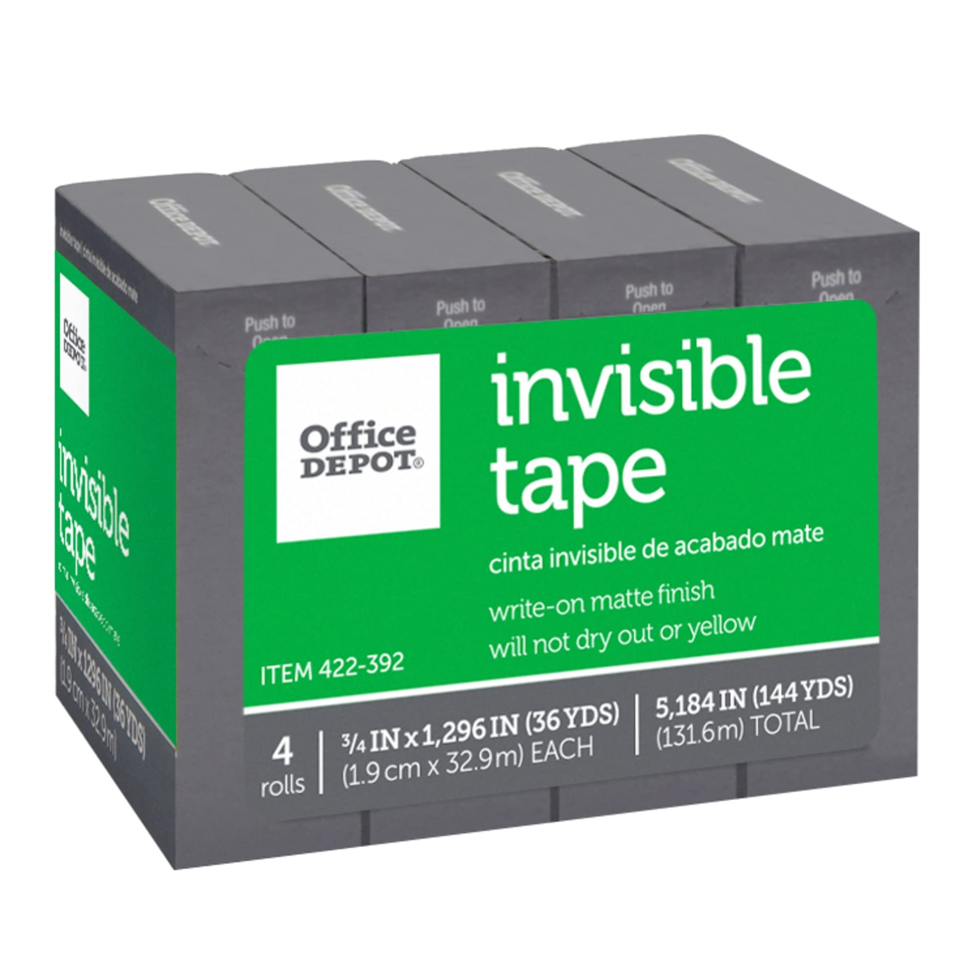 Office Depot Invisible Tape, 3/4in. x 1296in., Pack of 4 Rolls, OD-P4