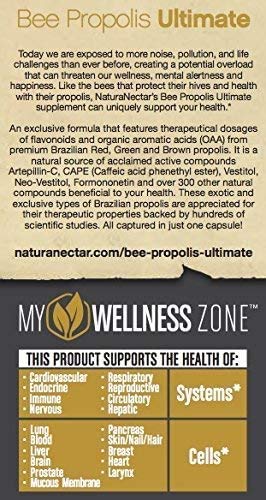 NaturaNectar Ultimate Bee Propolis | NSF Contents Certified | Premium Red, Green, Brown Brazilian Propolis | with Flavonoids and PWE | Ethical Beekeeping & Naturally Sourced | 60 veggie capsules