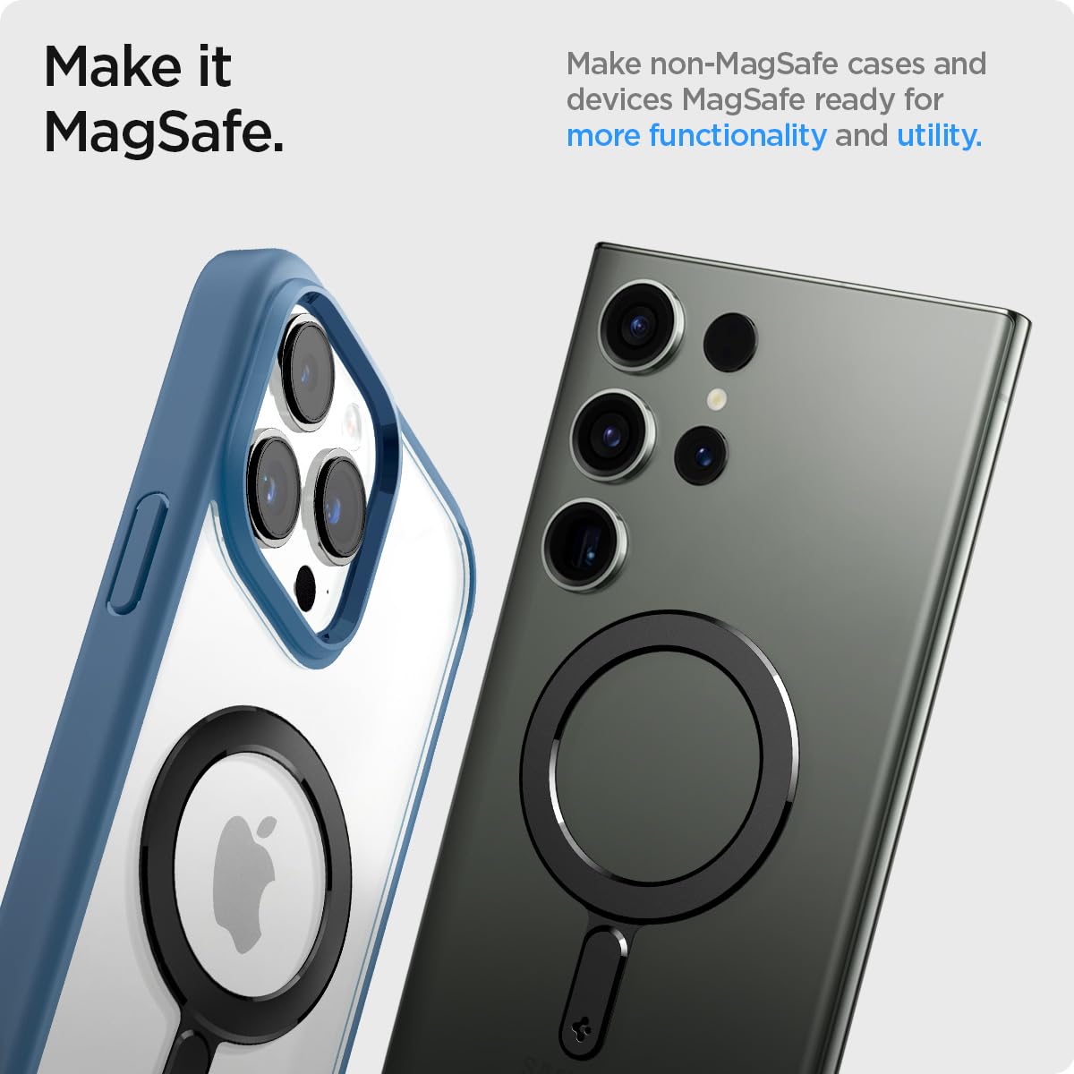 Spigen Magnetic Ring Plate (MagFit) Adapter for Magsafe Stickers with EZ-Fit Kit [Add MagSafe Compatibility to Non-MagSafe Case] 1 Pack - Black