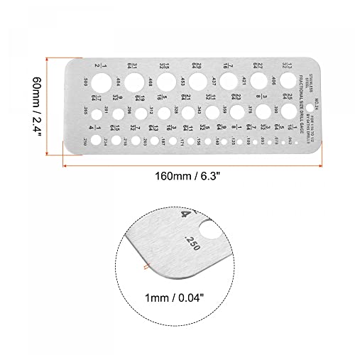 uxcell Stainless Steel Fractional Size Drill Gauge for 1/16-1/2 Inch Size Bits, Diameter Index Gauge