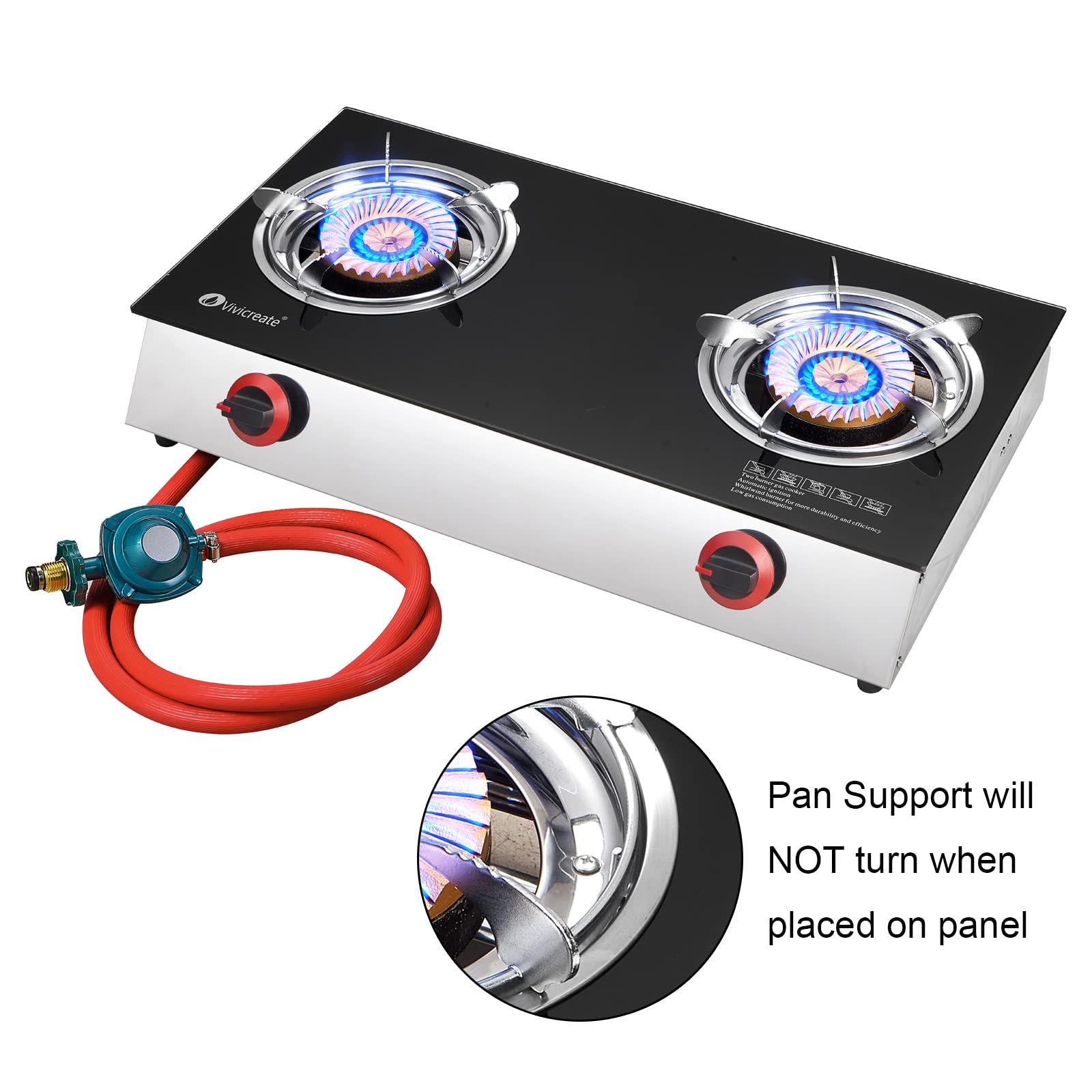Vivicreate Camping Camp Range Chef Griddle Outdoor Kitchen Garden grill propane gas two Glass top low pressure cook Stove Burner estufa Quemador cusina