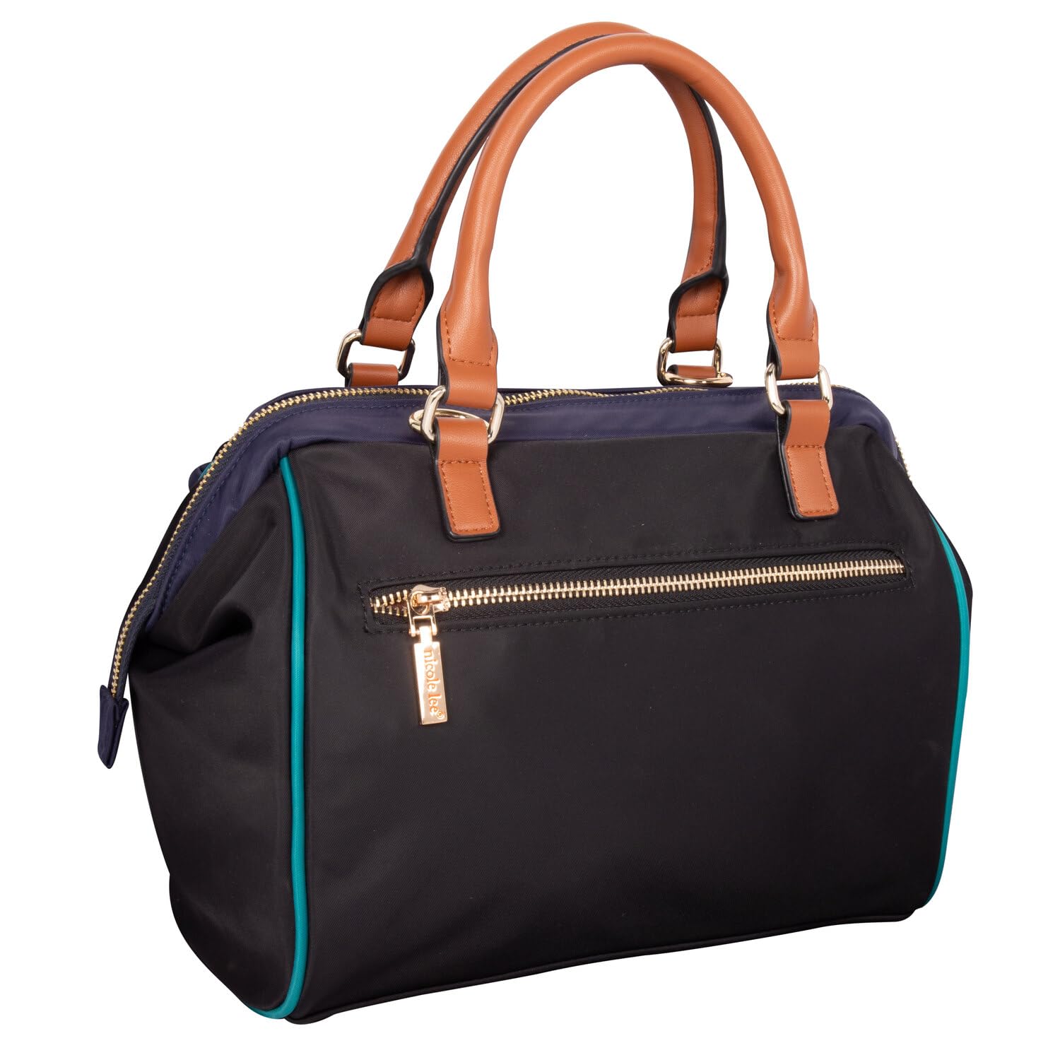 Nicole Lee Nylon Tonight For You Utility Handbag with Wide Opening, Multiple Pockets, Optional Shoulder Strap, Evening Paris Fashion Print, Navy Blue