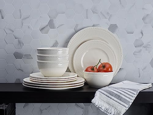Mikasa Italian Countryside Melamine Outdoor Dinnerware Set, Service for 4, Cream, 12 Piece