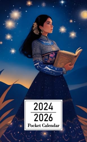 Pocket Calendar 2024-2026: Two-Year Monthly Planner for Purse , 36 Months from January 2024 to December 2026 | Oaxacan dress | Dreamy illustration | Starry night sky