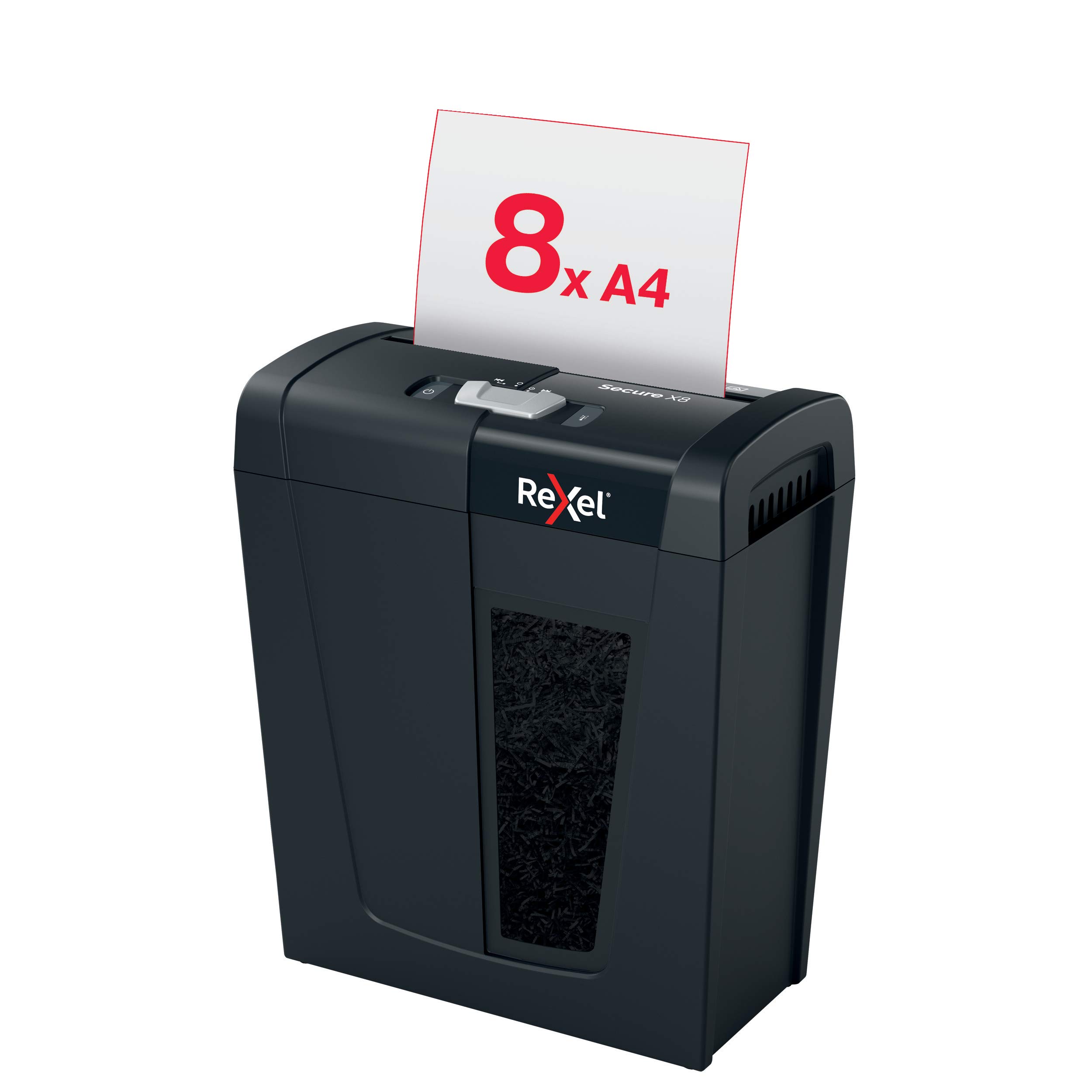 Rexel X8 Cross Cut Paper Shredder, Shreds 8 Sheets, P4 Security, Home/Home Office, 14 Litre Removable Bin, Quiet and Compact, Secure Range, 2020123