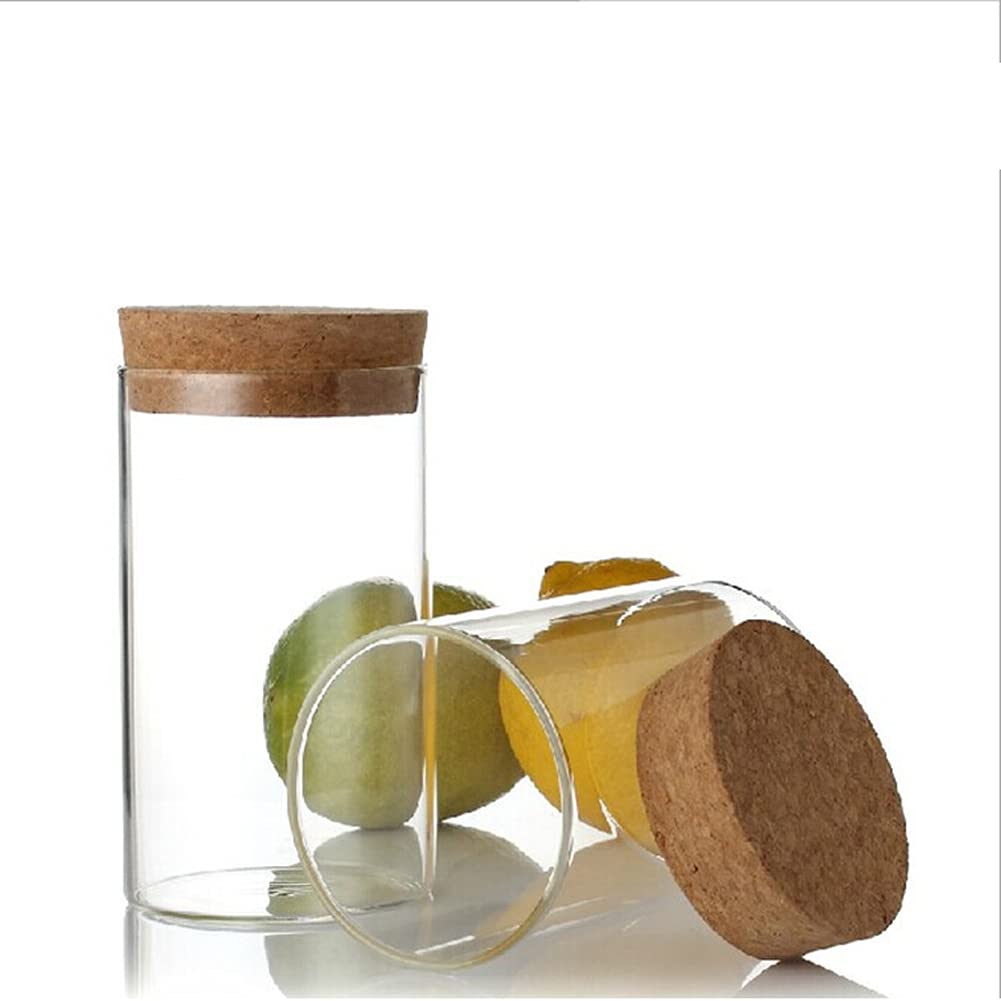 VASANA 2PCS Glass Food Storage Containers 300ml/10oz Kitchen Storage Containers With Cork Lids Empty Clear Glass Bottles for Coffee Bean Dry Goods Tea Storage