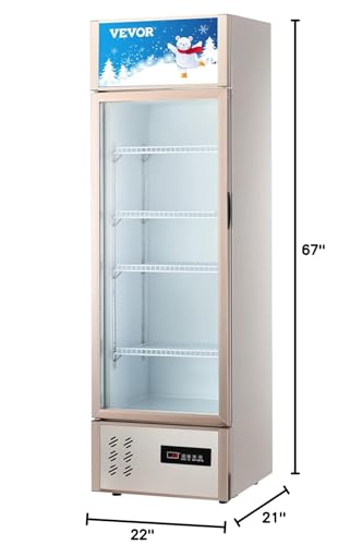 VEVOR Commercial Refrigerator,Display Fridge Upright Beverage Cooler, Glass Door with LED Light for Home, Store, Gym or Office, (8 cu.ft. Single Swing Door)