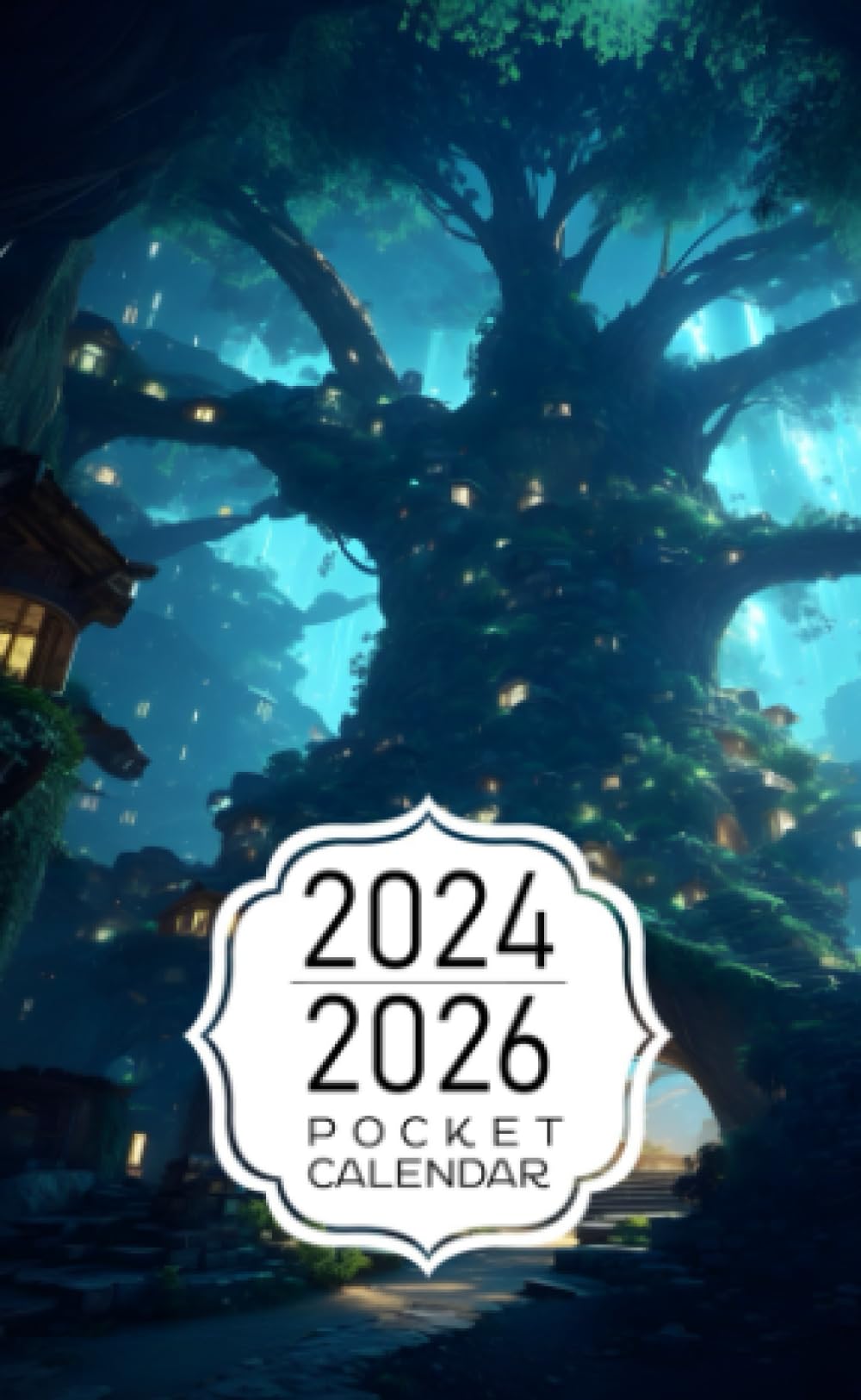 Pocket Calendar 2024-2026: Two-Year Monthly Planner for Purse , 36 Months from January 2024 to December 2026 | Underground city | Solarpunk | Big tree