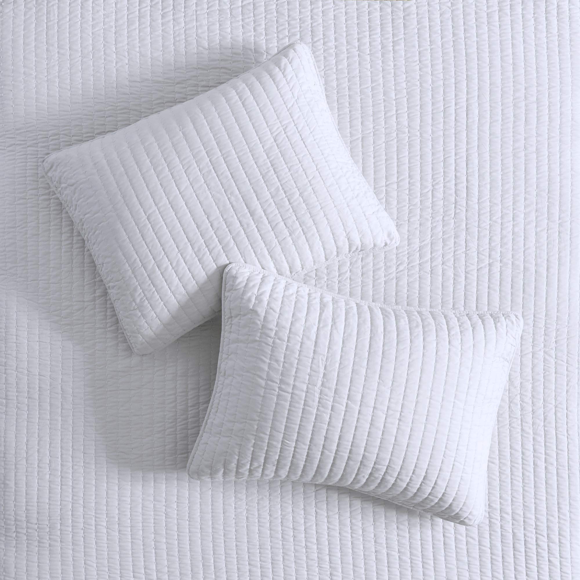 Madison Park Keaton Quilt Set-Casual Channel Stitching Design All Season, Lightweight Coverlet Bedspread Bedding, Shams, Twin/Twin XL(68"x90"), Stripe White, 2 Piece