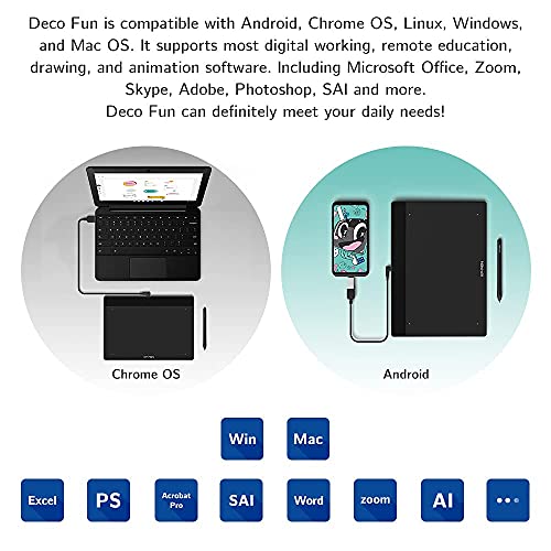 XPPen Deco Fun L Graphic Drawing Tablets 10x6 Inches Digital Drawing Pad Art Tablet with 8192 Levels of Pressure Battery-Free Stylus for Digital Drawing, Animation, Online Teaching(Black)