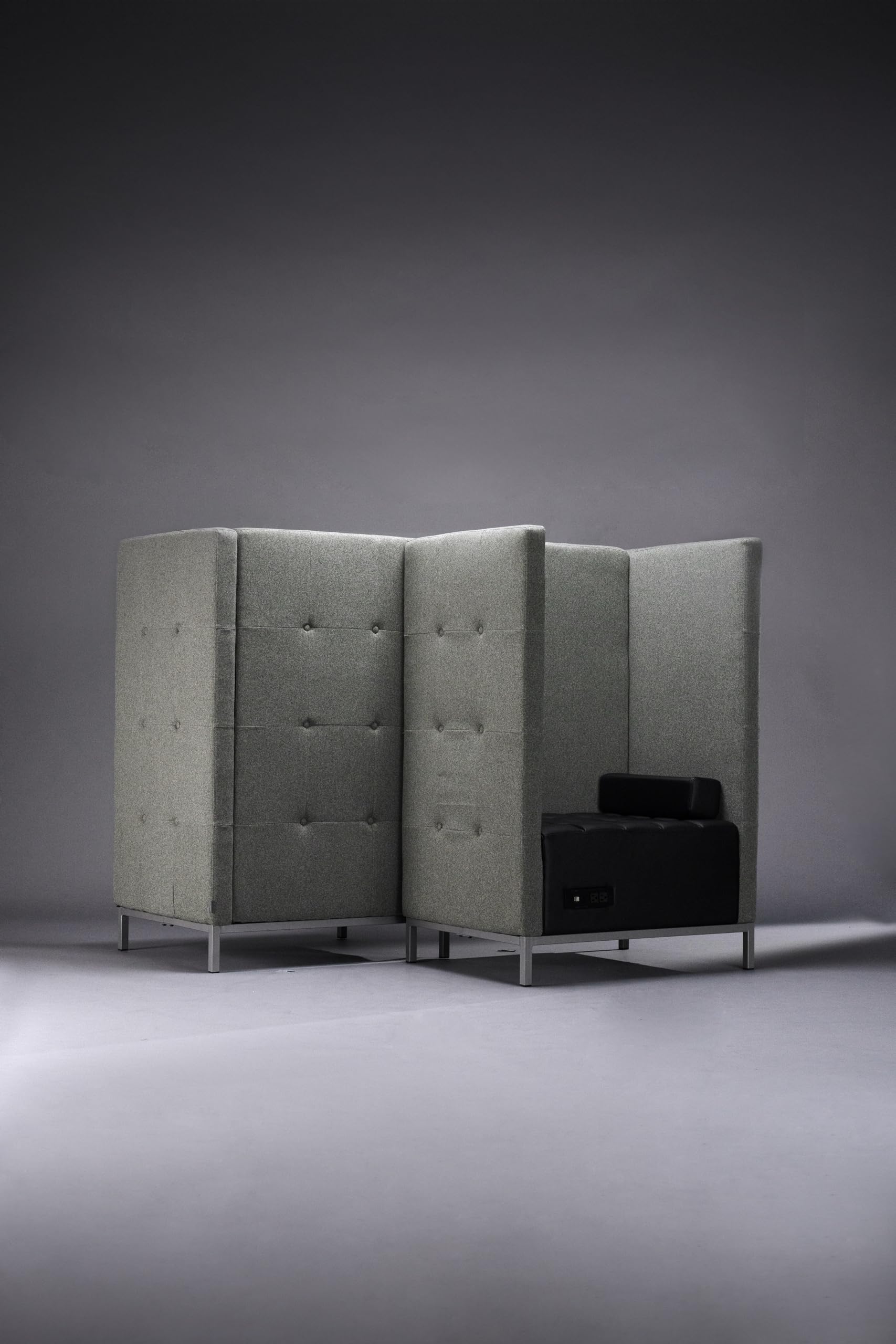 nbf signature series Traffic Modular Seating Lounge Privacy Chair with USB Outlet Ash Grey Fabric Sides/Black Polyurethane Seat