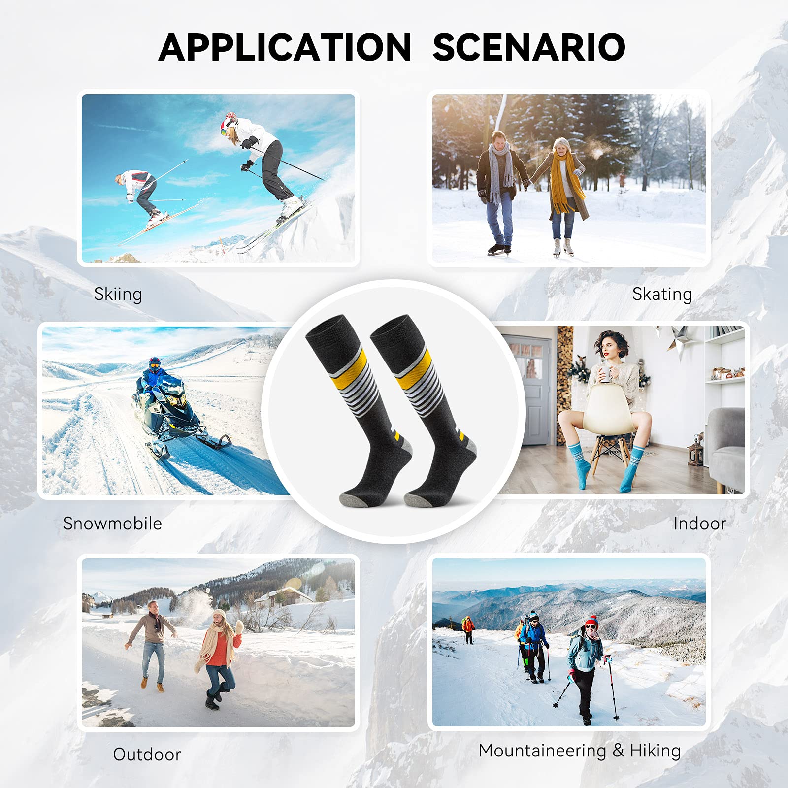 Ski Socks Womens Mens 2 Pairs OTC Snow Socks for Snowboarding Skiing Skating Winter Performance Socks(Gray+Gray,Medium)