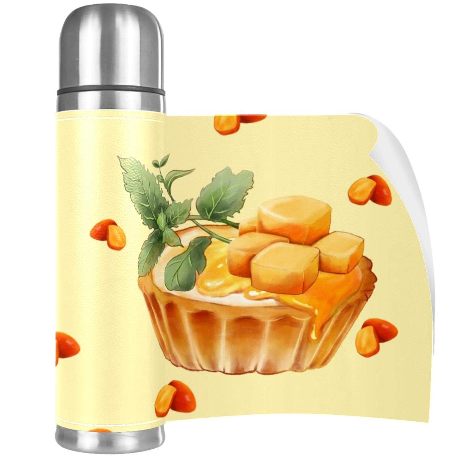 Stainless Steel Leather Vacuum Insulated Mug Mango Thermos Water Bottle for Hot and Cold Drinks Kids Adults 16 Oz