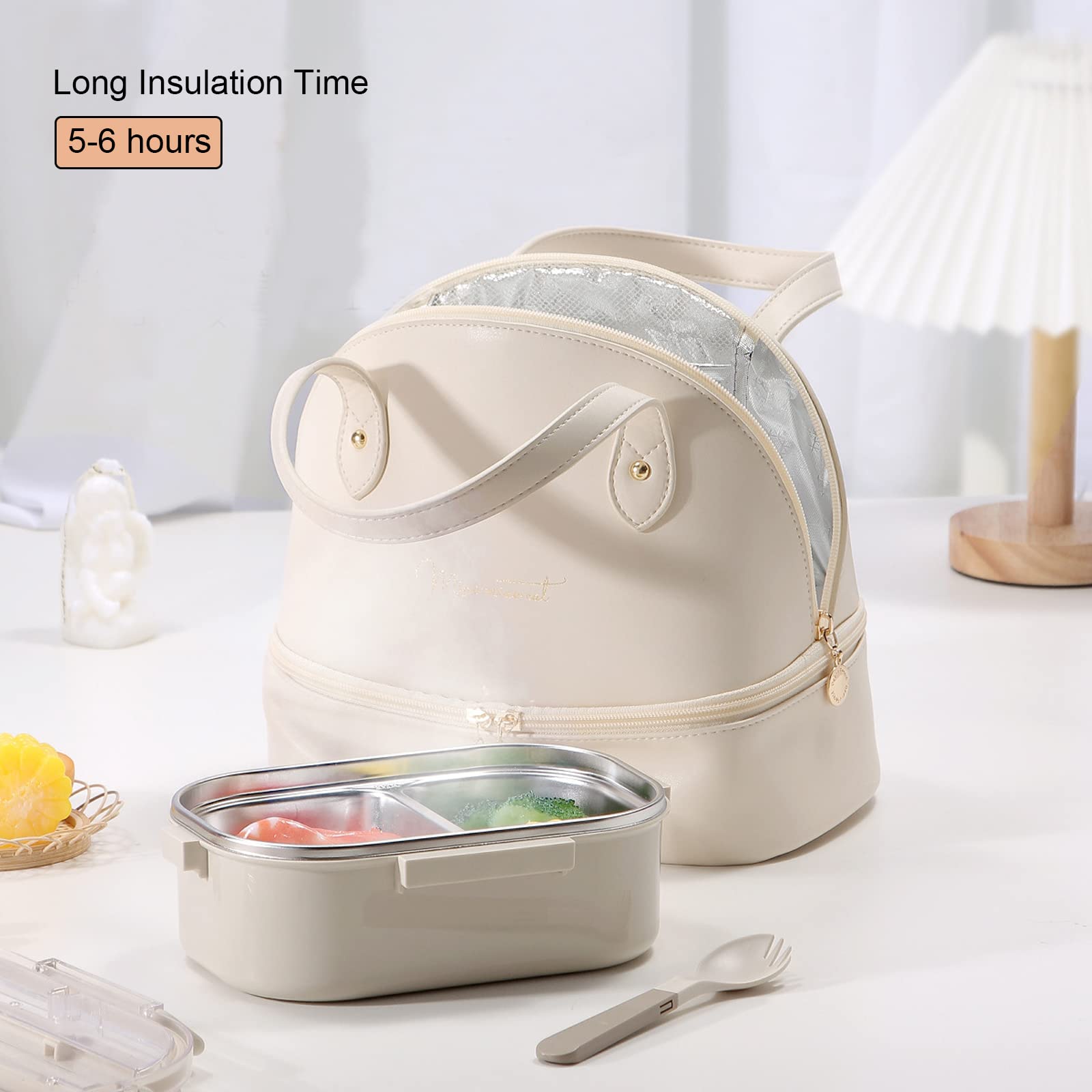 VCROMTY Small Lunch Bag for Women, Soft Cooler Bags Insulated with Double Layer Leak Proof, Reusable Portable Lunch Box Bags for Travel/Work