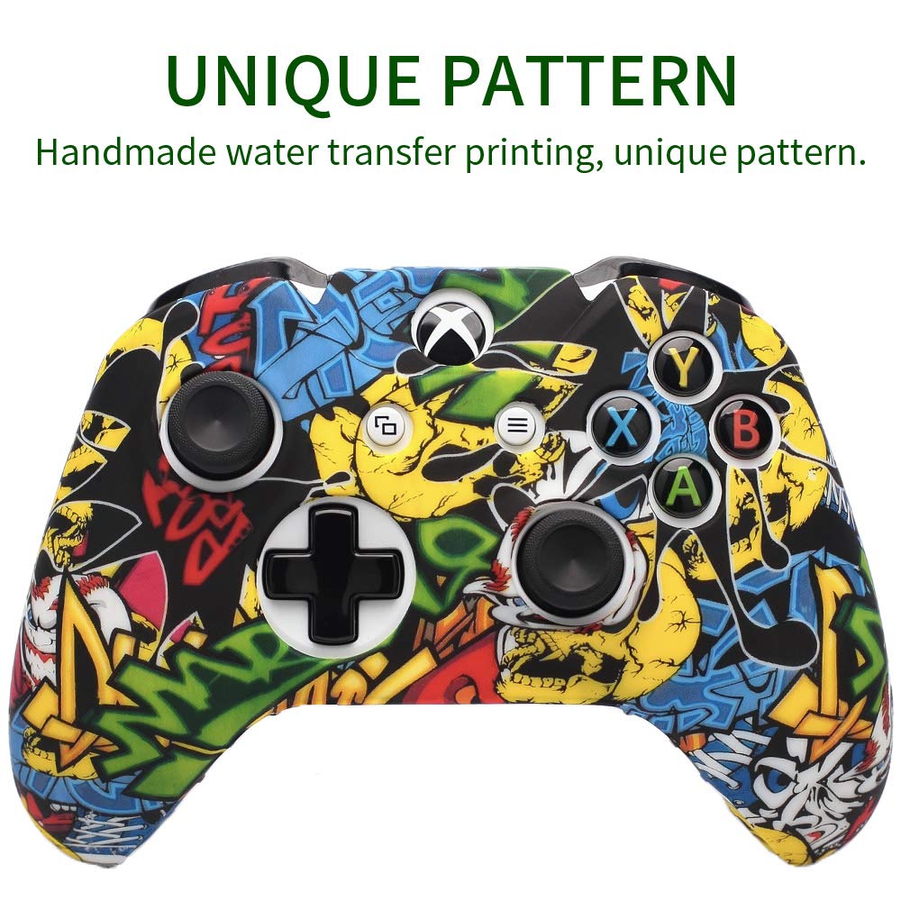 Skin Cover for Microsoft Xbox One Controller , Street Art Silicone Protecte Case Printing Cool, with Pro Thumb Grips x 12