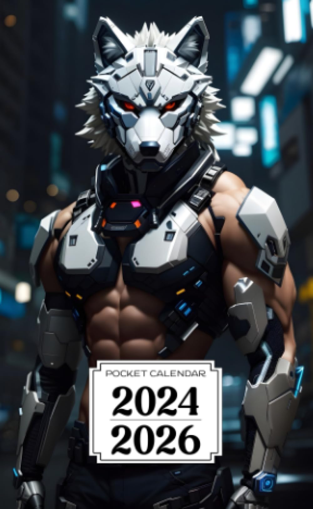 Pocket Calendar 2024-2026: Two-Year Monthly Planner for Purse , 36 Months from January 2024 to December 2026 | Wolf | Cyberpunk | Anime | Realistic