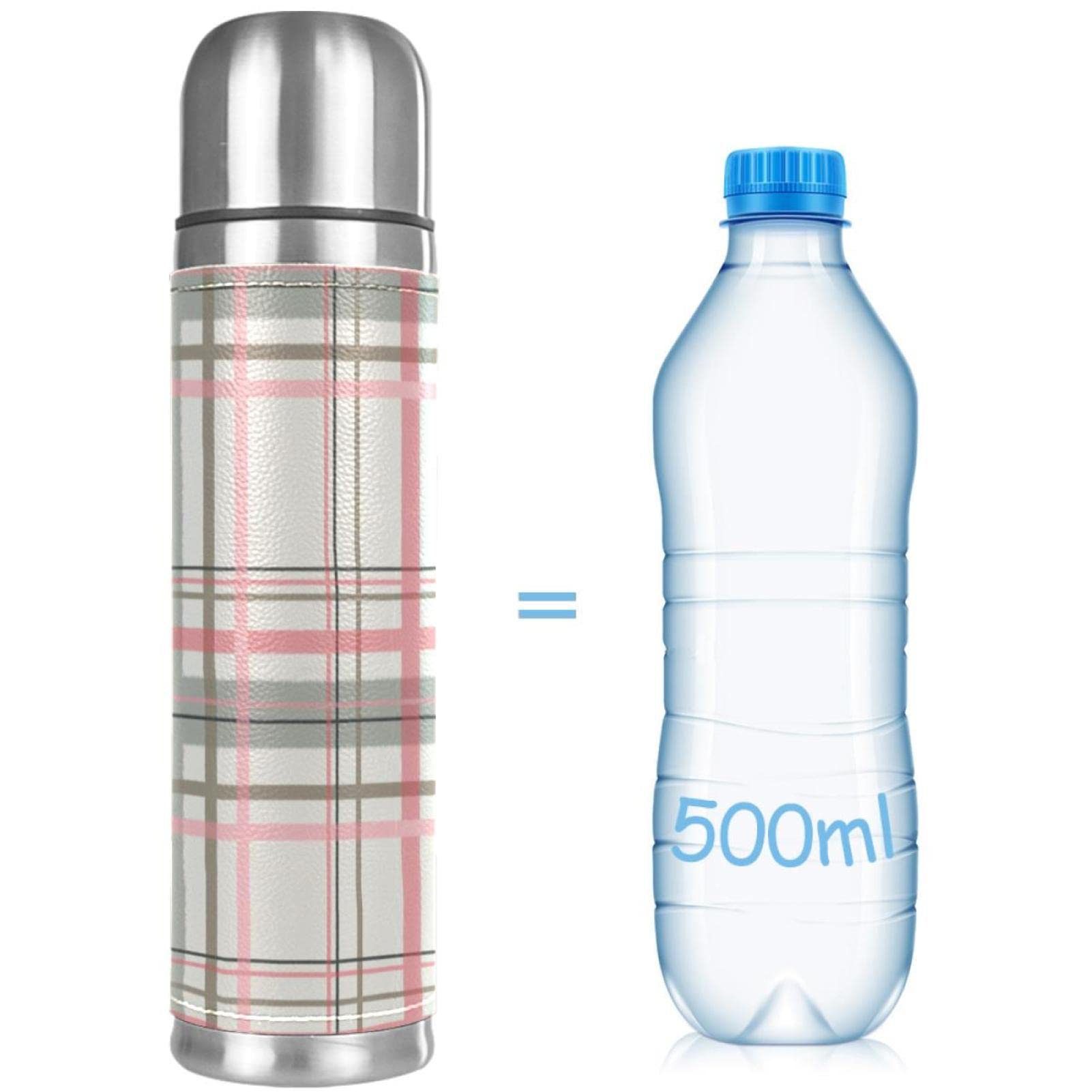 Stainless Steel Leather Vacuum Insulated Mug Cascading Plaid Thermos Water Bottle for Hot and Cold Drinks Kids Adults 16 Oz