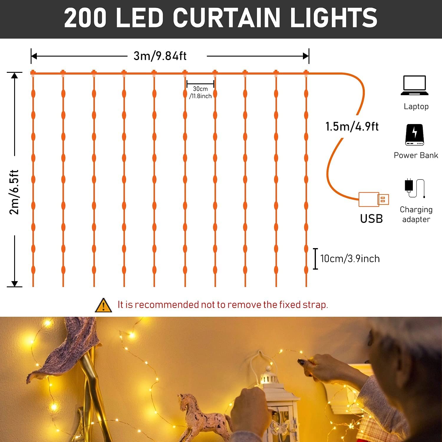 Nasharia Curtain Light 300 LED, Curtain String Light with 8 Modes Remote Control Timer,Twinkle Lights for Bedroom Christmas Party Home Garden Outdoor Indoor Wall Decorations(Warm White)